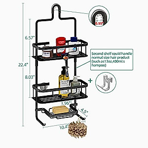 UDENIS Haning Shower Cadddy Bathroom Organizer for Shampoo,Conditioner,Soap,with Hooks for Razors,Towels,Over Shower Head Shelf Aluminum 3Tier black