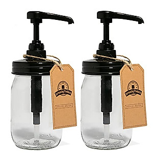 Jarmazing Products Mason Jar Syrup Dispenser - Set of 2 – 16 oz Smooth Jars with Rust-Proof, Leak-Proof, Food Grade Pumps for Honey, Syrups, Condiments, Salad Dressings and More