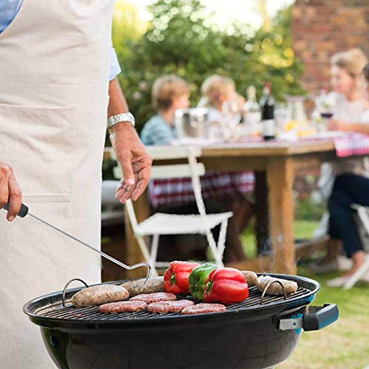 Skyflame 12-inch Food Flipper, Stainless Steel BBQ Meat Turner Hook for Turning Bacon Steak Meat Vegetables Sausage Fish and More - Replaces Grill Spatula Tongs & BBQ Fork