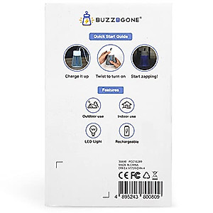 BUZZBGONE Zap - Electric Mosquitoes Zapper for Indoors | Mosquito Killer | Rechargeable Mosquito Zapper and Mosquitoes Killer | Indoor Mosquitoes Light with Hanging Loop | Up to 6 Hours of Battery