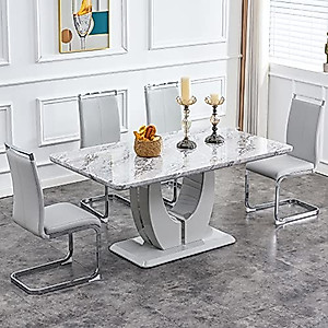 Modern Imitation Marble Dining Table for 4-8, Durable Traditional Marble Design Rectangle Kitchen Dining Table for Living Room, Dining Room,Home and Office Grey