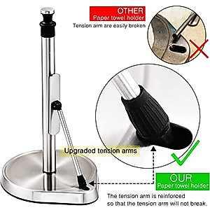 GOODBUY Paper Towel Holder, One- Handed Operation Paper Towel Holder Stand, 304 Stainless Steel Paper Towel Holder, Tension Arm Paper Towel Holder Countertop for Kitchen, Bedroom, Bathroom & Outdoor