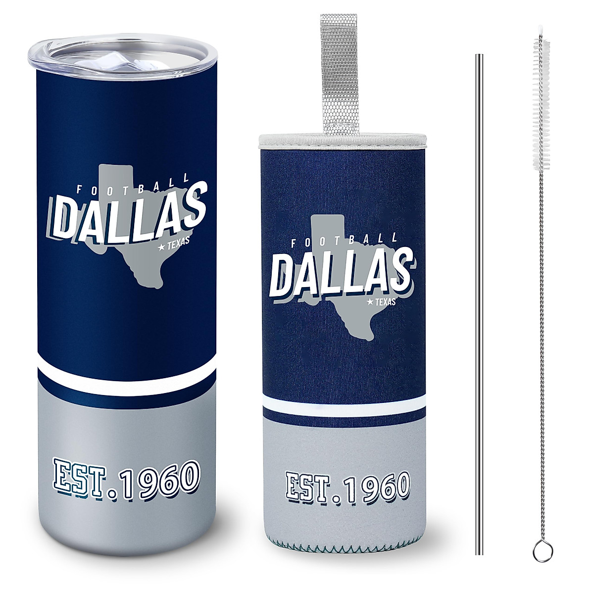 LANJAO Tumbler 20oz Straight Skinny Car Cups With Insulated Cup Sleeve Portable Handle, Sports Travel Coffee Mug, Stainless Steel, Insulated,Classic Collection Gifts for Men Women Fans