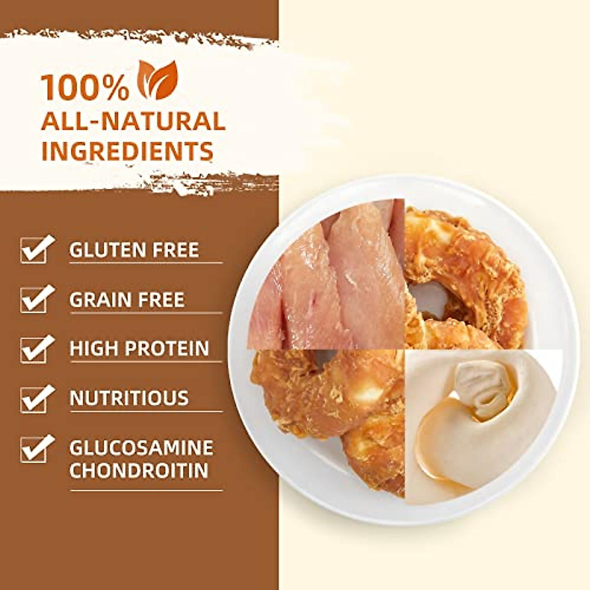 Jungle Calling Dog Treats Long Lasting, Rawhide Chews for Dogs, Chicken Wrapped Rawhide Donuts, Chewy Snacks for Medium Large Dogs