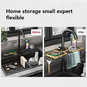 canjuxk Sponge Holder for Kitchen Sink,Kitchen Sink Sponge Holder Aluminum Organizer for Kitchen Bathroom Accessories Compatible with Faucets 0.8-1.1 Inches in Diameter