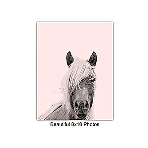 Horse Wall Art - Farmhouse Barn Wall Decor for Girls Bedroom, Office, Living Room - Country Western Boho Shabby Chic Decorations - Gift for Equestrian Women - Pink Pony Poster Set