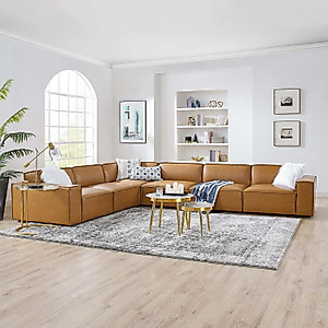 Modway Restore 6-Piece Vegan Leather Sectional Sofa in Tan