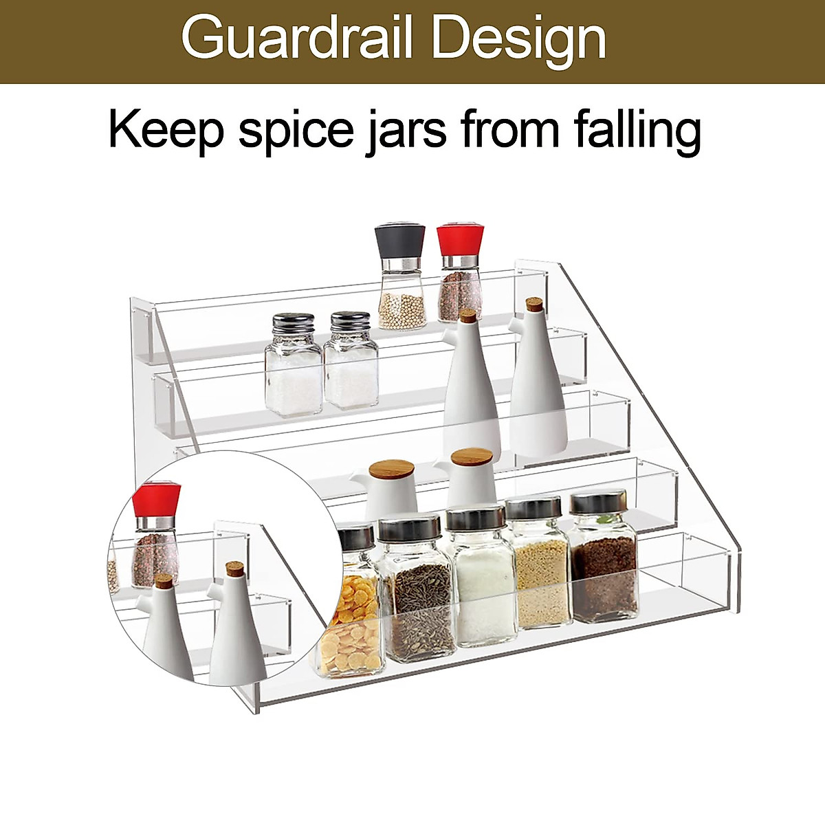 WUIVIUT Spice Rack Organizer For Cabinet, 1 4/5 in/Tier Acrylic Tiered Spice Shelf Can Storage Organizer for Kitchen Pantry Countertop