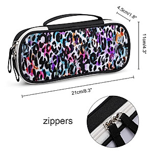 Abstract Leopard Animal Print PU Leather Pencil Pen Case Organizer Travel Makeup Handbag Portable Stationery Bag