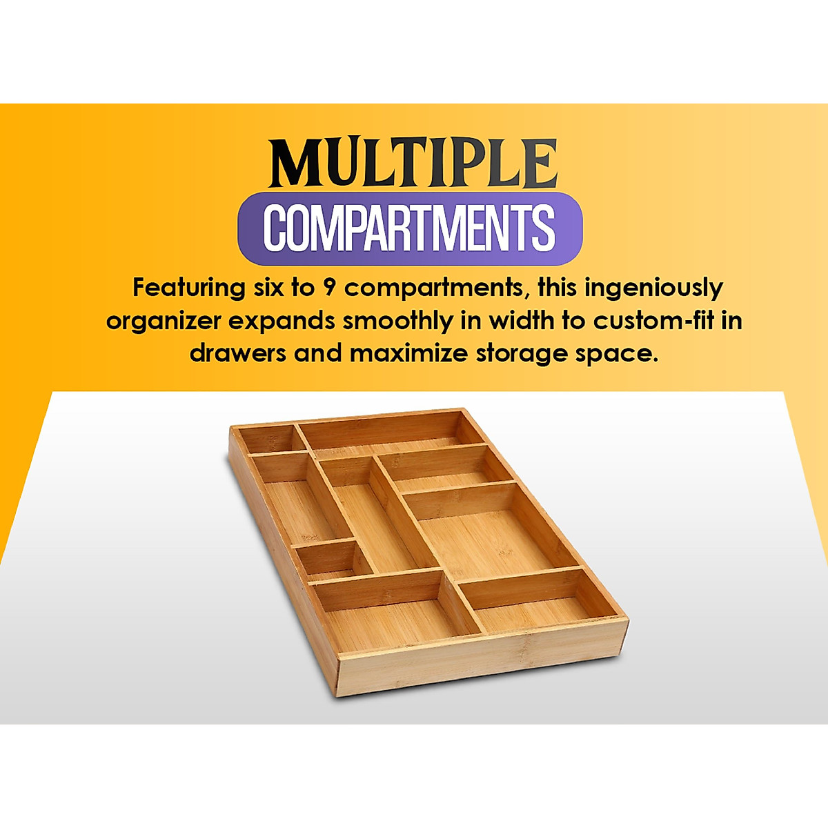 YBM Home Bamboo Cutlery Tray Flatware Silverware Drawer Organizer with 6 Compartments - 341