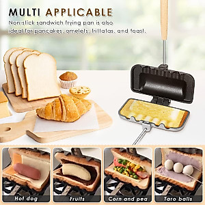 Double-Sided Sandwich Baking Pan, Double Sided Frying Pan, Grilled Cheese Maker Nonstick Sandwich Maker Flip Grill Pan for Breakfast Pancakes, Omelets, Frittatas, and Toast