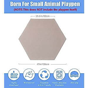 Pecow Hexagon Washable Liner for Portable Small Animal Playpen Guinea Pig Play Pen Hamster Cage fleece Bunny Carrier Indoor/Outdoor Rabbit Tent Waterproof Reusable Super Absorbent(Pee Pad Only,Coffee)