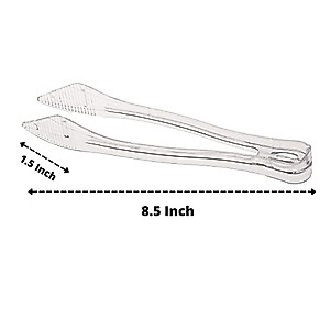 PARTY BARGAINS 8.5 Inches Plastic Serving Tongs, 12 Pack, Premium Quality & Heavy-Duty Clear Plastic Tongs for BBQ, Salads, Grilling, Buffets, Kitchen