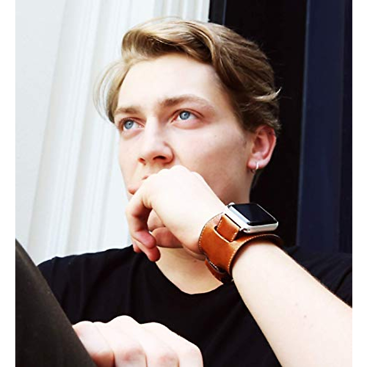 VENOULT iWatch Series 8 Compatible Apple Watch Cuff Bands for Man or Women 45mm, 44mm, 41mm, 40mm, Series 8-1 Dark Brown Genuine Leather Bull Strap, HANDMADE