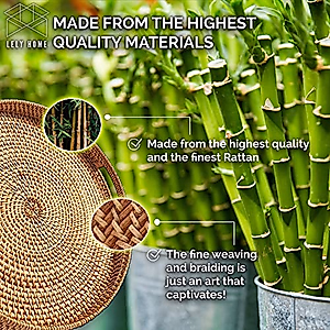 LELY HOME Round Rattan Woven Serving Tray w/ Handles, Home Table Decor Ottoman Tray for Breakfast Table, Dinner tray tables and Wooden Serving Trays