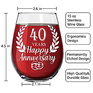 DYJYBMY Happy 40th Anniversary Funny Wine Glass 40th Anniversary Birthday Gifts Ideas for Women Mom Dad Husband Wife 40th Birthday Party Wedding Anniversary Party Favorite Couples Gift