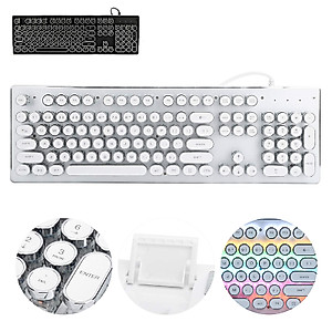Computer Gaming Keyboard Retro Wired Gaming Mechanical Keyboard Key Portable Keyboard Click with 104 Keys Mixed Light Ergonomic Design Gaming Keyboard(White)