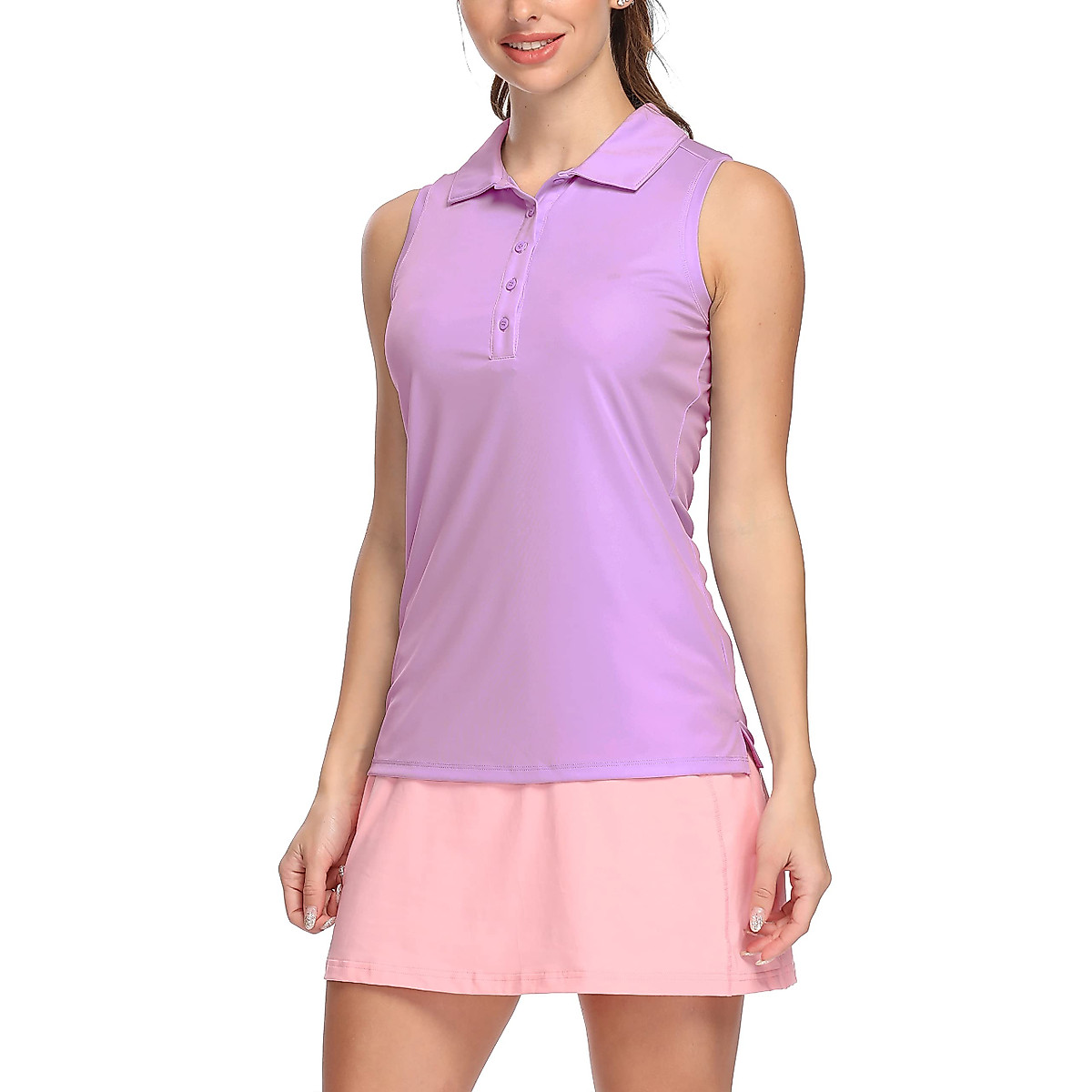 LastFor1 Women's Polo Sleeveless Shirts UPF 50+ Quick Dry Golf Tennis Athletic Tank Tops Outdoor Sports Purple XL