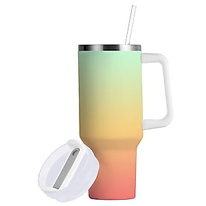 MCHIVER Blue Pink Gradient 40 oz Tumbler with Handle and Straw Stainless Steel Vacuum Water Bottle Leak-proof Travel Coffee Mug Insulated Cup for Office Car Home