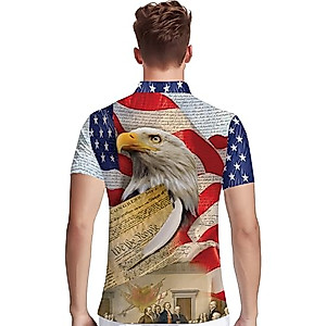 HIVICHI Golf Shirts for Men Funny Print Hawaiian Crazy Mens Polo Shirt Eagle Flag Shirt, X-Large, Aop-polo-81779