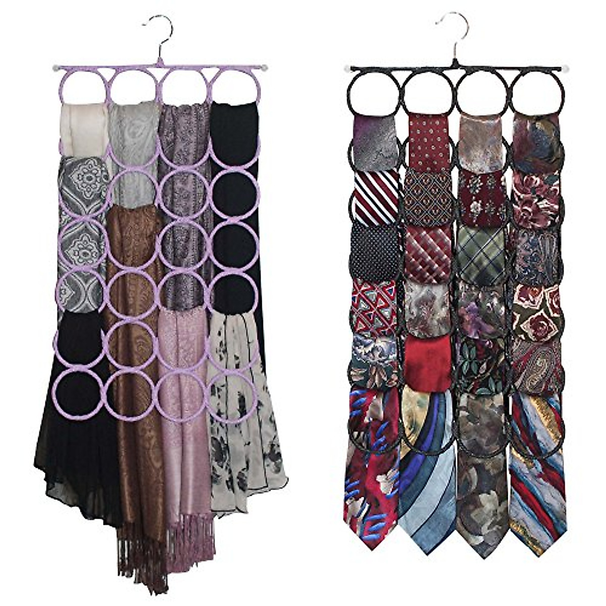 Marcus Mayfield Scarf Hanger & Closet Organizer, The No Snags Best Space Saving Scarf & Tie Hanger & Holder for Scarves, Pashminas & Infinity Scarves | Stores Over 2 Dozen Accessories (1-Purple)