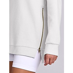 ANRABESS Womens Oversized Sweatshirt Crewneck Long Sleeve Tunic Pollover Shirt Side Zipper Hoodie Sweater 2025 Spring Clothes White X-Large