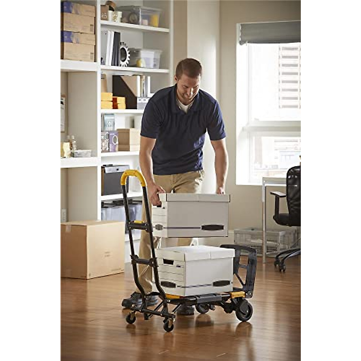 COSCO 12225YGB1E 2-in-1 Folding Hand Truck, 300 lb. Capacity, Multi-Position with Extendable Handle, Black/Yellow