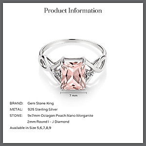 Gem Stone King 925 Sterling Silver Peach Simulated Morganite and White Diamond Ring For Women (2.03 Cttw, Available in size 5, 6, 7, 8, 9)