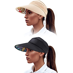 2 Pieces Sun Visor Hats UV Protection Caps Summer Wide Brim Beach Hat for Women Multicoloured