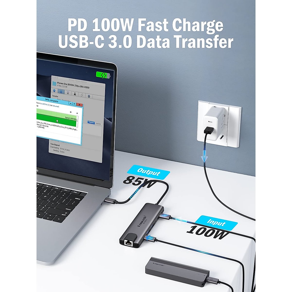 USB C Hub, Lemorele USB-C Hub (6-in-1) with 4K@60Hz HDMI, Gigabit Ethernet,100W Power Delivery, USB-C and 2 USB-A 5 Gbps Data Ports, USB c Adapter for MacBook Air, MacBook Pro, XPS, and More