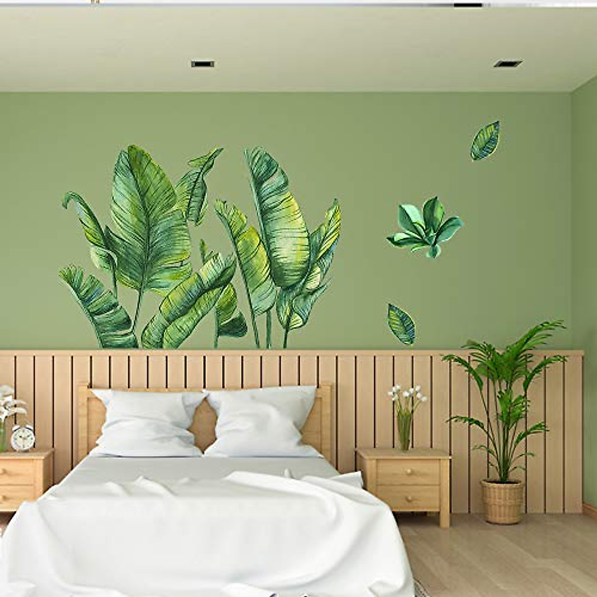 Green Banana Leaf Tropical Plants Leaves Wall Decals Peel and Stick, Removable Jungle Tree Leaf Wall Stickers Mural, DIY Wall Art Decor Home Decorations for Bedroom Living Room Nursery, 29.5x43.3inch
