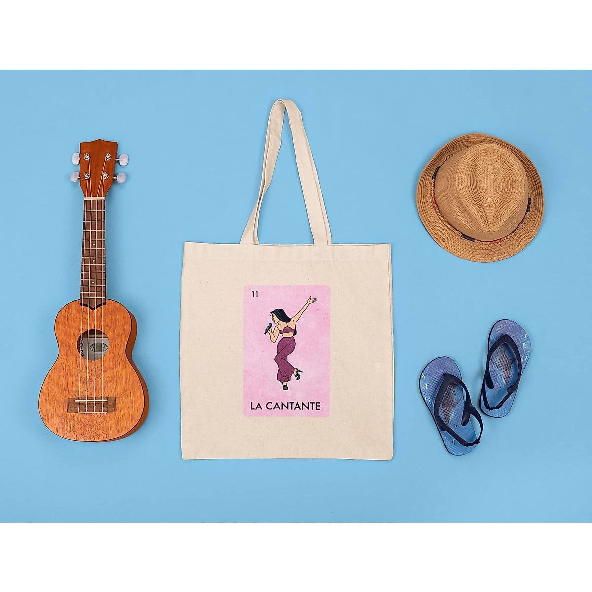 Pop Threads La Cantante Singer Mexican Lottery Funny Parody Tejano Music Black 15x15 inches Large Canvas Tote Bag