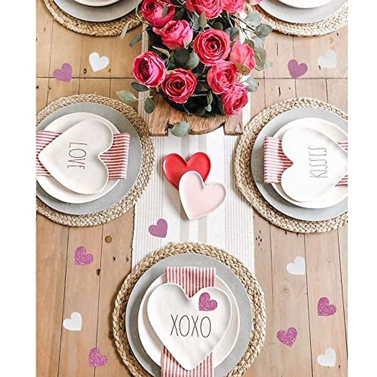 Valentine's Day Heart Confetti, 300pcs Valentines Day Glitter Paper Confetti for Valentine's Day Wedding Bridal Shower Bachelorett Party Decoration (White)