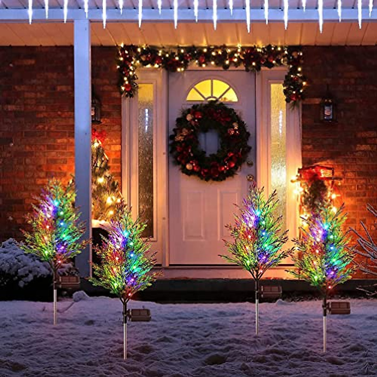 BESPORTBLE 2pcs Solar Garden Lights Tree Outdoor Solar Christmas Tree Lights Solar Xmas Decorative Multi-Color Flickering Pine Lights for Patio Lawn Pathway