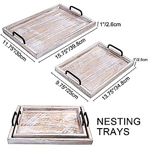 LotFancy Rustic Wood Serving Trays, Set of 2, Nesting Food Trays with Metal Handles, Decorative Charcuterie Board Platter for Ottoman, Coffee Table, Countertop Centerpiece