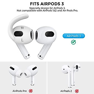 AhaStyle 3 Pairs AirPods 3 Ear Hooks Anti-Slip Ear Covers Silicone Accessories【Not Fit in The Charging Case】 Compatiable with Apple AirPods 3 2021 (Large+Medium+Small, White)