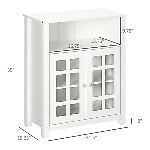 HOMCOM Buffet Cabinet, Kitchen Storage Cabinet, Sideboard with Double Glass Doors for Living Room, White