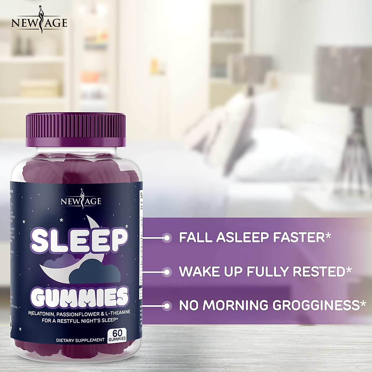 NEW AGE Sleep Melatonin Gummies 2 Pack - All Natural Flavor with L Theanine, Passionflower, Chamomile, and Lemon Balm - Made in The USA - 120 Gummies - 60 Night Supply