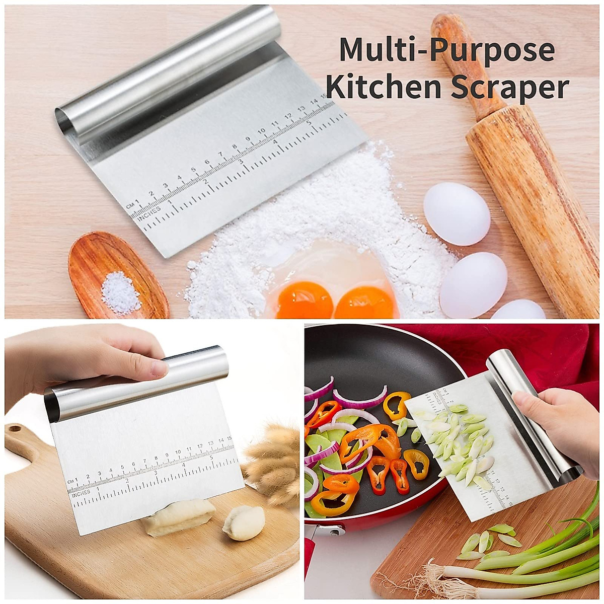 ISZW Dough Blender Pastry Cutter Set, Pastry Cutter Pastry Scraper Set, Stainless Steel Dough Pastry Scraper/Cutter/Chopper, Multipurpose Pizza/Biscuits/Dough Cutter, Professional Baking Dough Tools