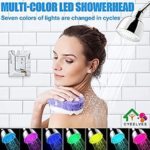LED Shower Head, Shower Head with Lights, 7 Color Light Automatically Changing Led Rainfall Showerhead, LED Fixed Showerheads for Bathroom, High Pressure Quiet Adjustable Rain Showerhead for Kid Adult