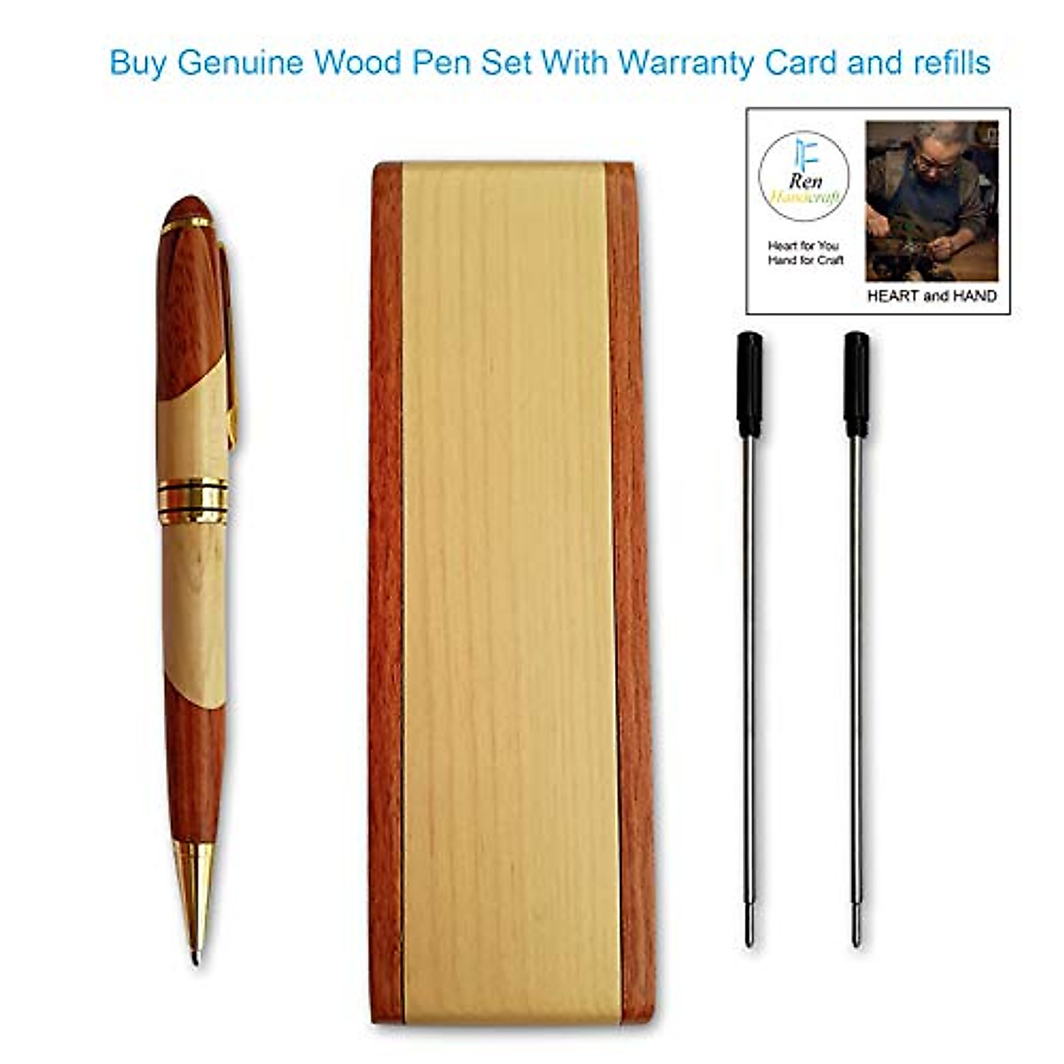 Luxury Wooden Ballpoint Pen Gift Set with Business Pen Case Display, Nice Writing Pen with Box and Gel Ink Refills