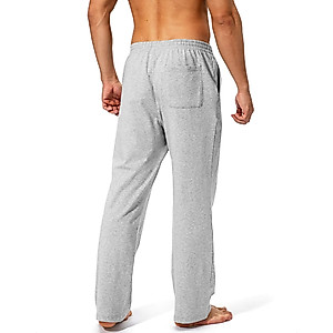 Pudolla Men's Cotton Yoga Sweatpants Athletic Lounge Pants Open Bottom Casual Jersey Pants for Men with Pockets (Netral Gray Large)