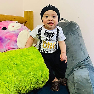 Baby First Birthday Outfit Boy Gifts Funny Bowtie One Year Old Boys Romper Bodysuit Set (12-18 Months) Black