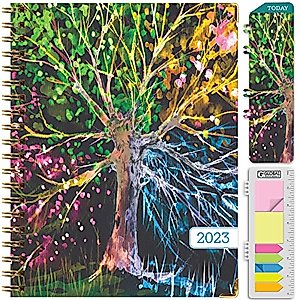 HARDCOVER 2023 Planner: (November 2022 Through December 2023) 8.5"x11" Daily Weekly Monthly Planner Yearly Agenda. Bookmark, Pocket Folder and Sticky Note Set (Black Tree Seasons)
