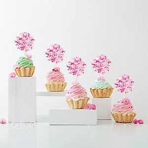Firework Cupcake Toppers, 10 Pcs Foil Firework Birthday Cupcake Decoration Sparkle Firework Cake Topper Birthday Cupcake Topper for Graduation New Year Party Decorations (Pink)