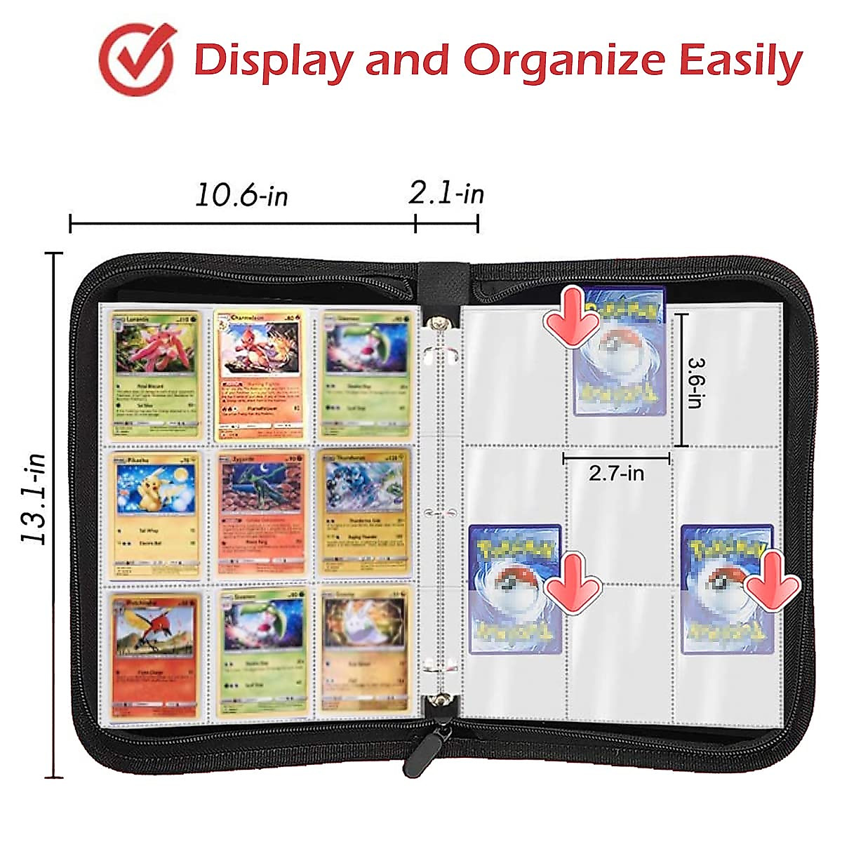Trading Card Binder with Sleeves,720 Pockets Zipper Binder Card Holder Collectors Album Carrying Case with 40 Platinum 18-Pocket Sheets for TCG Baseball and Football Cards Organizer