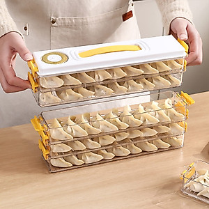 Dumpling Box Refrigerator Organizer Stackable Storage with Lids and Handle, Portable Multi Layer Quick Frozen Food Storage Container for Kitchen Fridge(4 Layer)