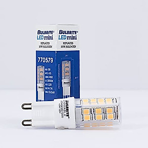 Bulbrite LED Mini T4 Dimmable Bi-Pin Base (G9) Light Bulb 40 Watt Equivalent 3000K, Clear 1-Pack
