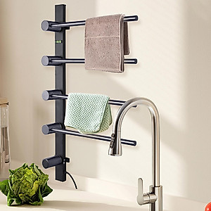 Towel Warmer Rack | 4-Bar Electric Towel Warmer Racks Wall Mounted - Stainless Steel Temperature Adjustable Waterproof Drying Rack with Built-in Timer for Kitchen, Bathroom