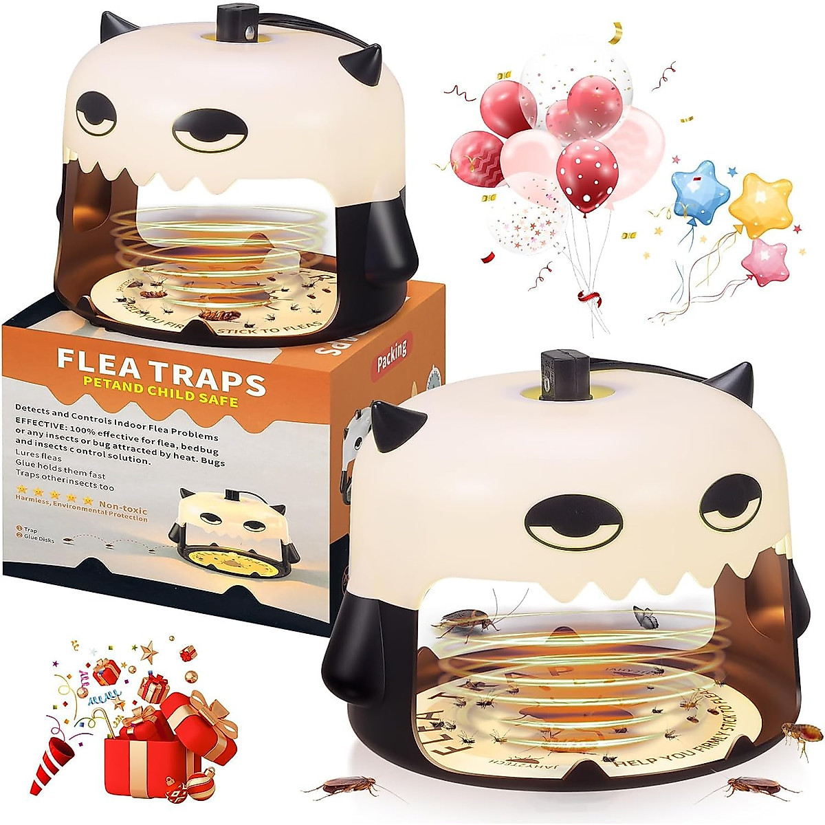 2 Pack Flea Traps for Inside Your Home, 2024 Monster Flea Killer with Sticky Discs & Bulbs, Professional Pest Control Trapper for House, Safe Flea Lights Insect Catcher Bed Bug Trap for Kids & Pets